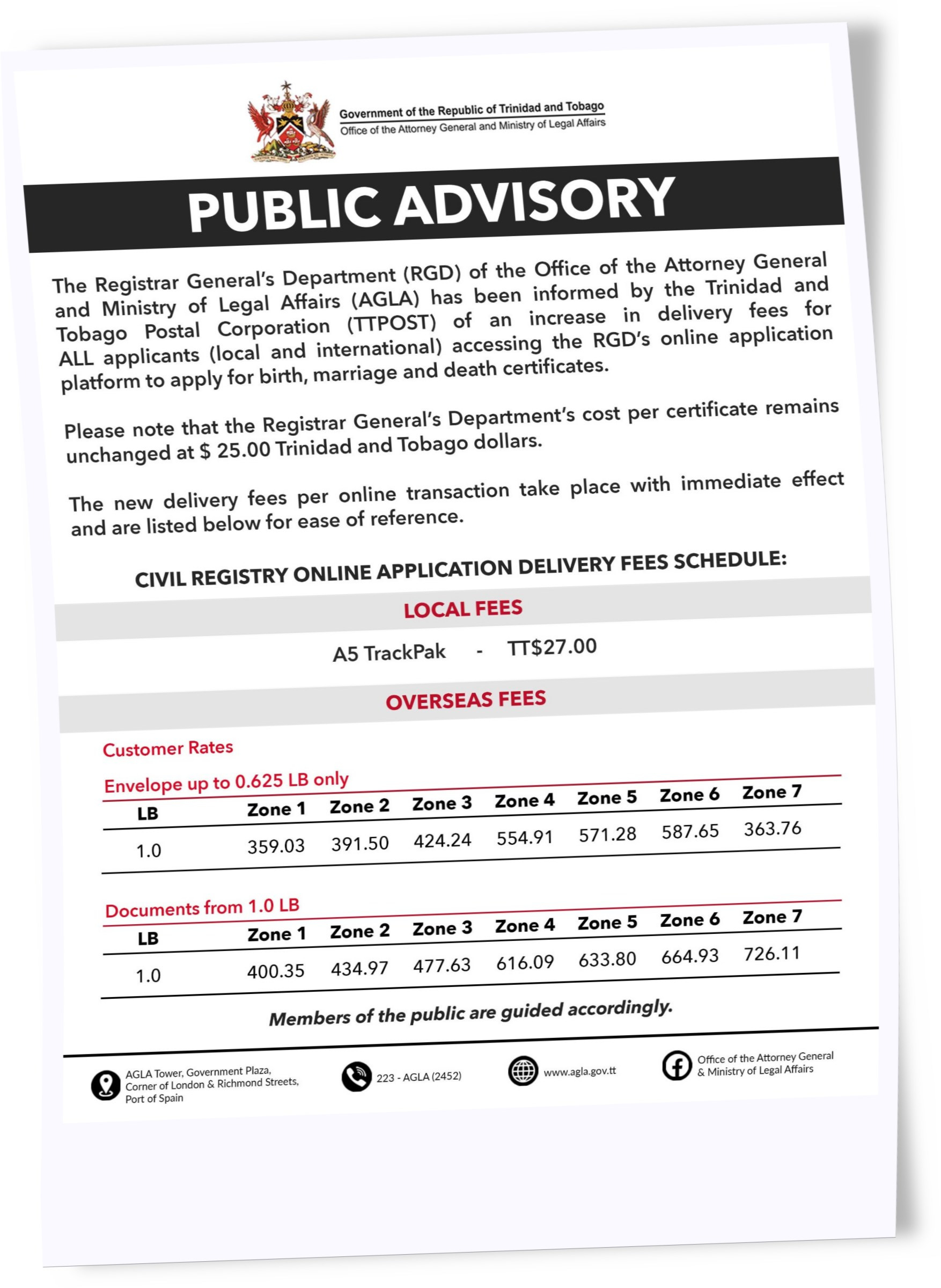 Increase in Delivery Fees (TTPOST) – Office of The Attorney General and ...